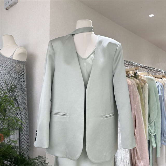 Korean high-end temperament solid color V-neck streamer suit jacket for ...