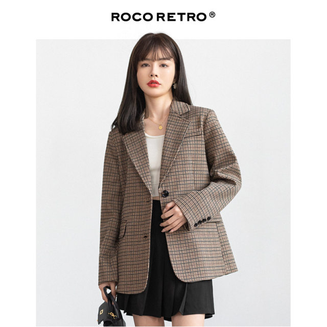 ROCO retro woolen plaid suit jacket for women in autumn thickened niche ...