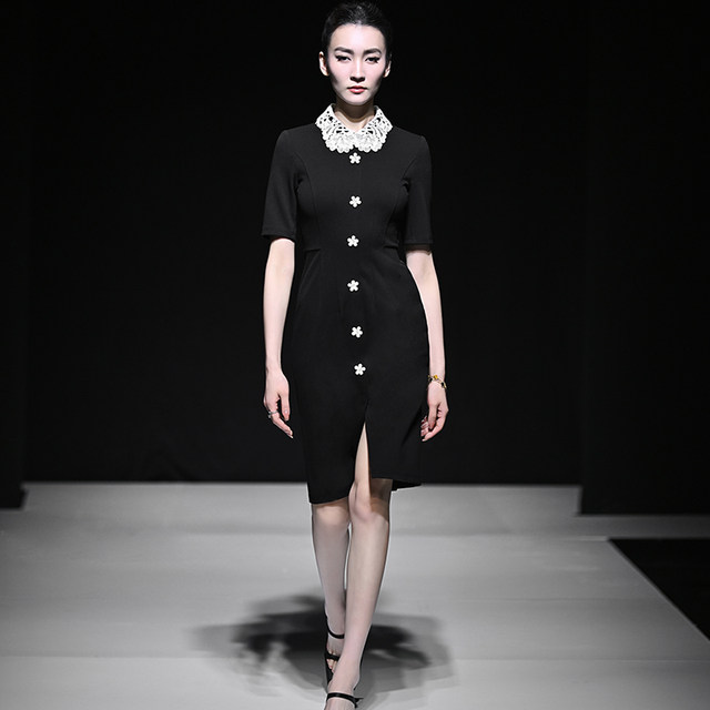 Intellectual elegant temperament black Peter Pan doll collar dress 2025 ...