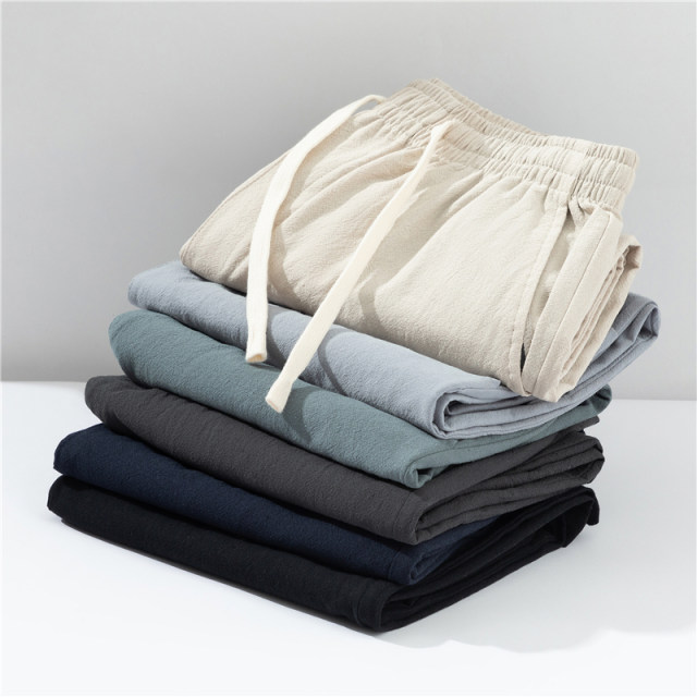 Cotton and linen 9-point pants men's summer thin loose large size ...