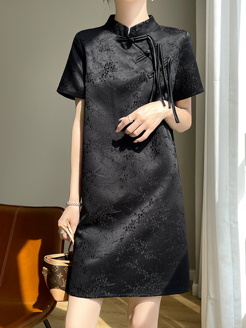 Heavy industry jacquard daily young acetate satin cheongsam dress women ...