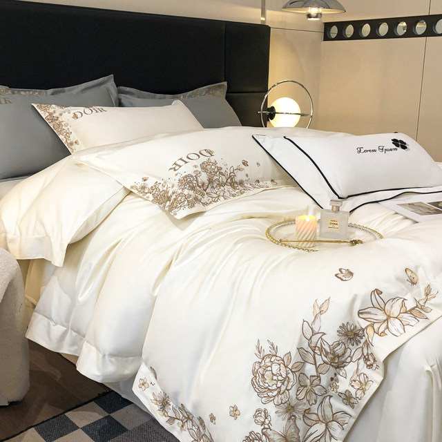 European-style villa 160-count pure cotton long-staple cotton four-piece set of cotton sheets ...