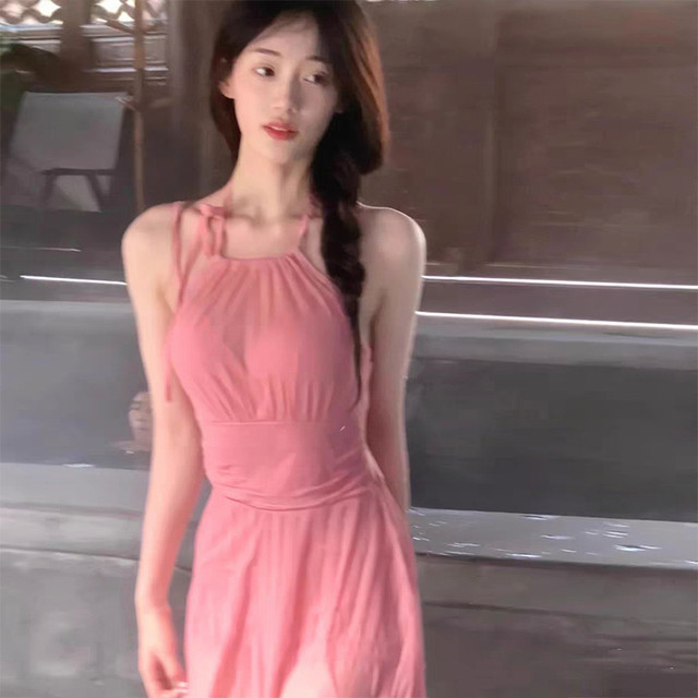 Swimsuit Ladies 2025 new high-end small chest halter neck dress style ...