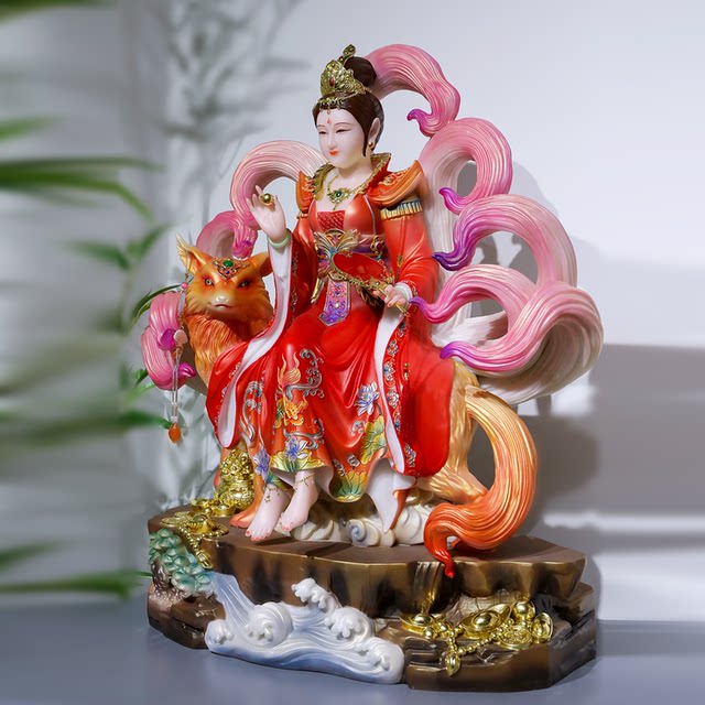 Nine -tailed foxes statue of fox emperor ornaments, blessing Han Baiyu ...