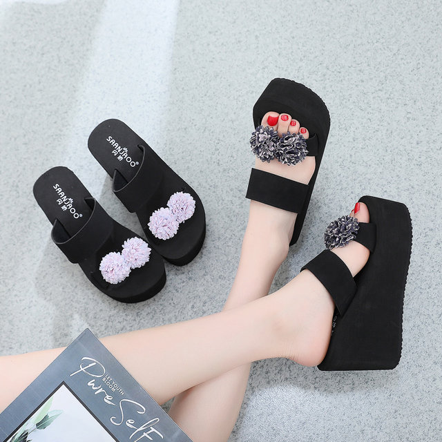 High -heeled thick -soled slippers female summer 2024 new sandalwood ...