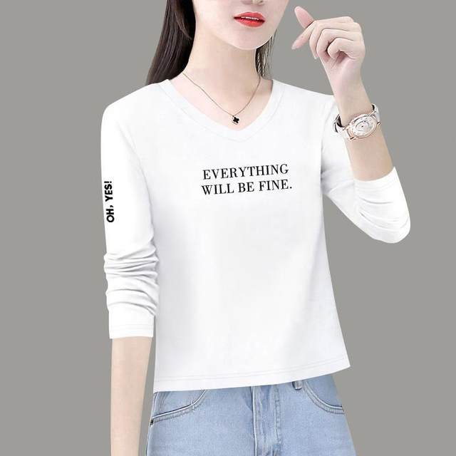 Autumn women's V-neck inner bottom shirt loose slim and long-sleeved T ...