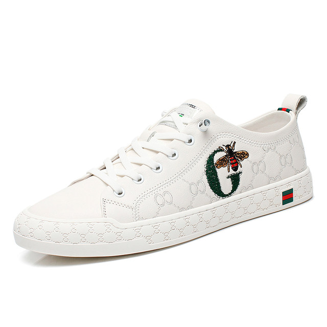2025 summer new bee shoes for men's trendy and versatile leather white ...