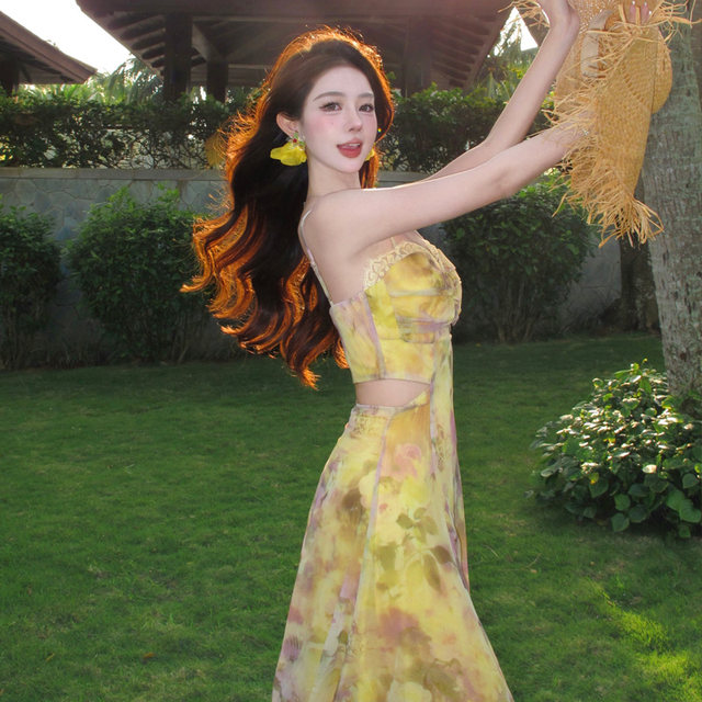 Beach Princess Floral Suspender Dress Women's 2025 Spring New Resort ...