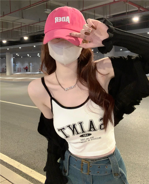 White letter suspender small vest female summer hot girl exposed sexy ...