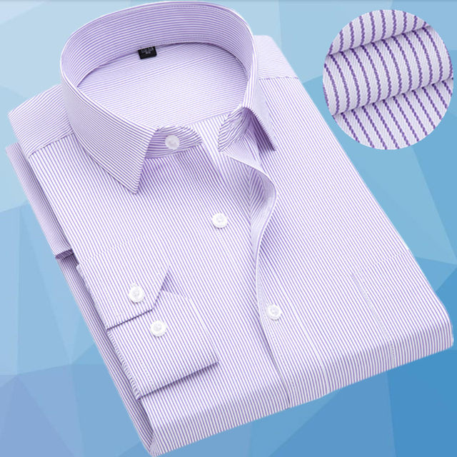 Spring men's long-sleeved shirt blue and white striped business formal ...