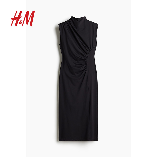 HM Women's Dress 2025 Autumn New Round Neck Sleeveless Slim Slim Draped ...