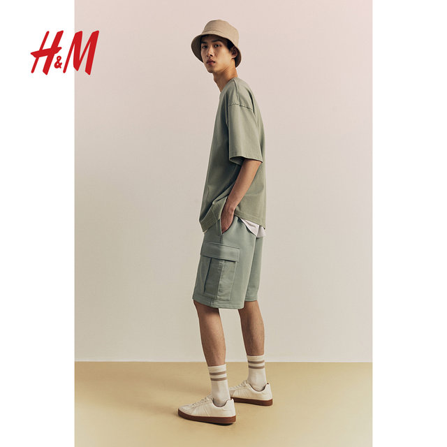 HM men's casual pants summer heavy cotton drawstring loose work short ...