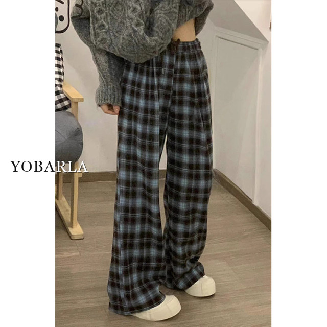 Plaid straight-dial casual pants for women in autumn and winter plus ...