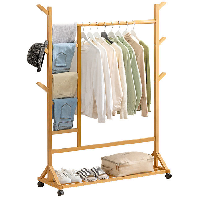 Cloak rack solid wood landing hanger bedroom clothes rack home simple ...