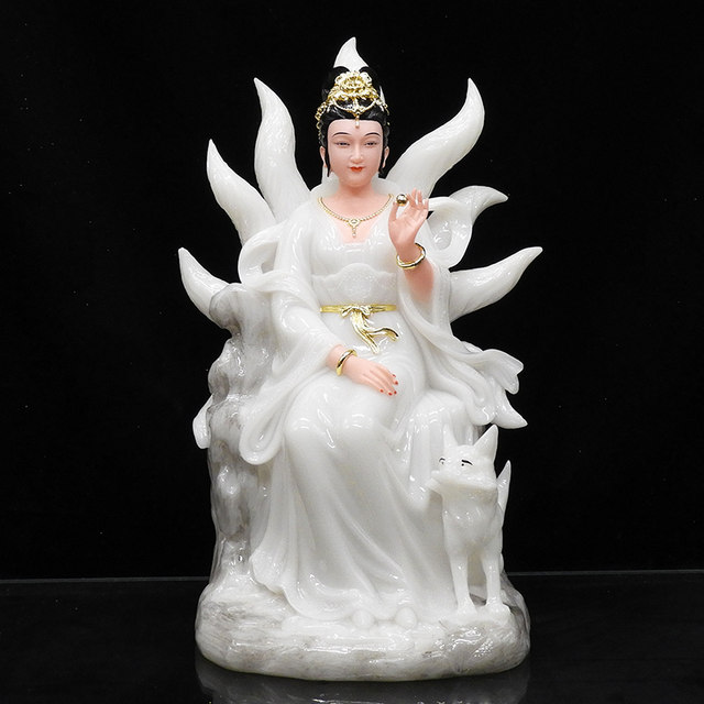 White jade nine-tailed fox statue nine girls 12 inches 16 inches 19 ...
