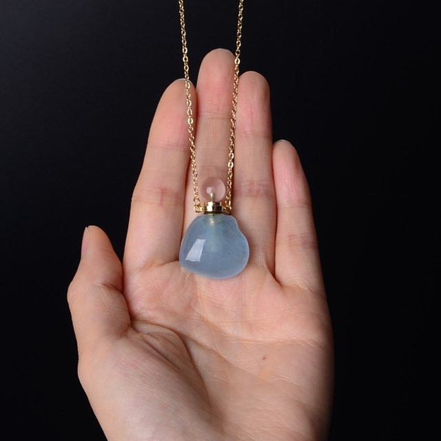 Natural aquamarine rough stone love perfume bottle essential oil bottle ...