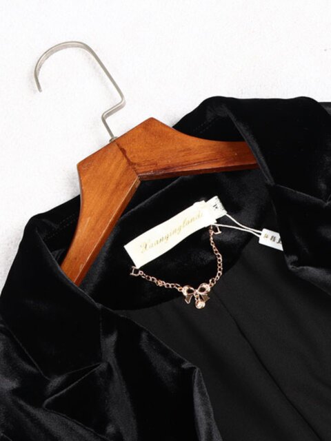 Xuan Ying Landi Spring 2025 New Gold Velvet Small Suit Suit Collar Long ...