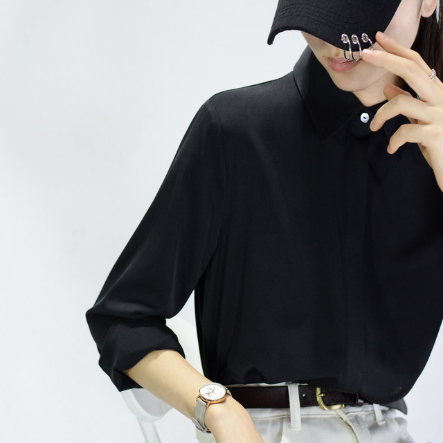 TRR can't put it down, satin matte Hepburn black shirt, slim fit top ...