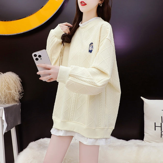 Large size women's clothing fake two pieces of sweaters women autumn ...