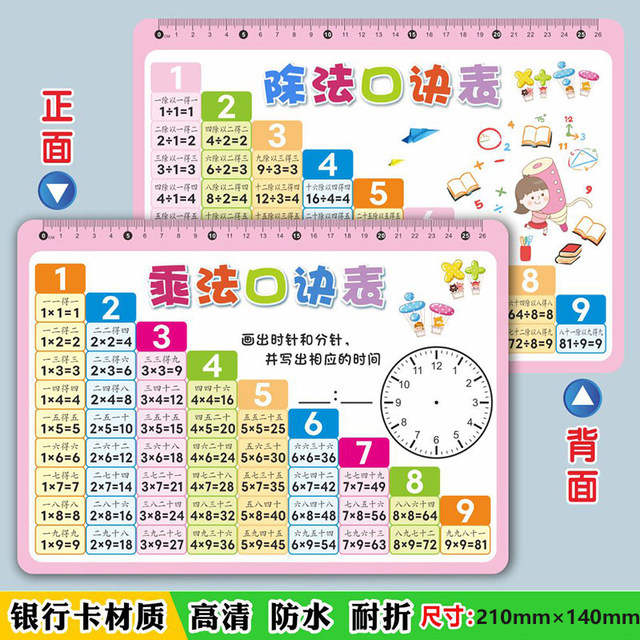 Nine-nine multiplication and division formula table card primary school ...