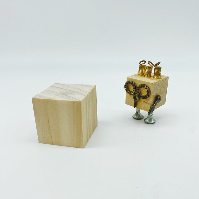 Wooden block handmade DIY steam punk small robot square volume -volume ...
