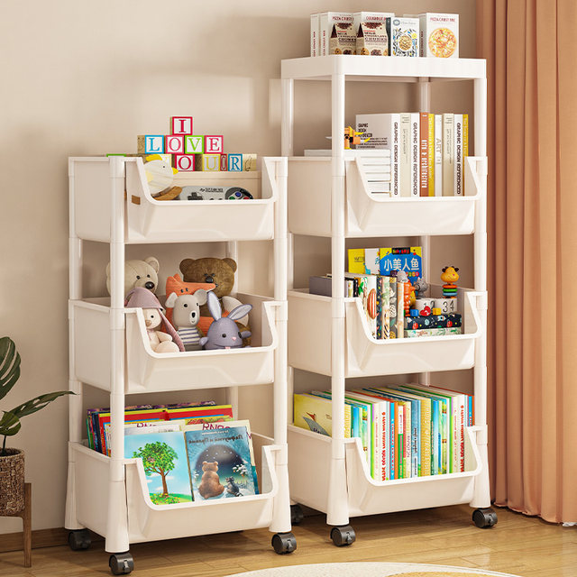 Bookshelf floor-standing mobile household storage rack integrated with ...