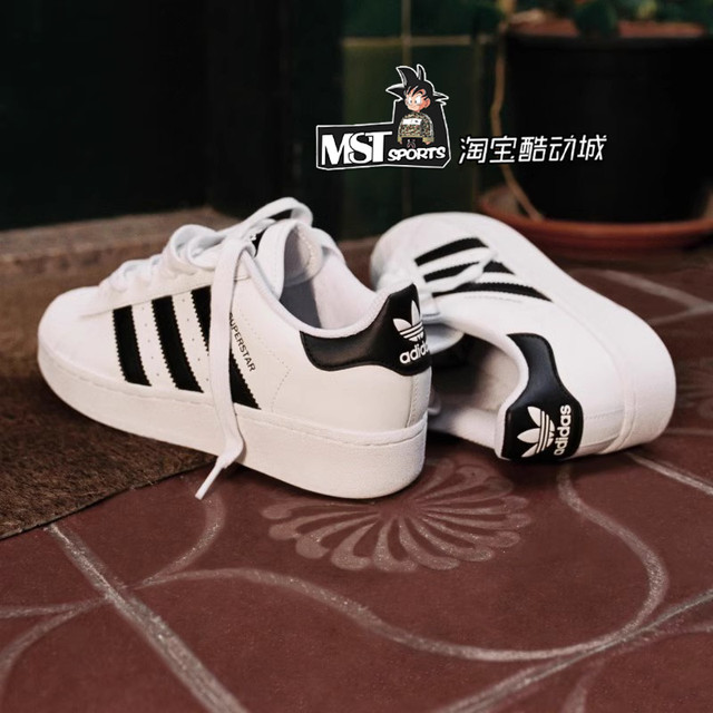 Adidas clover SUPERSTAR XLG gold label black and white shell toe thick ...