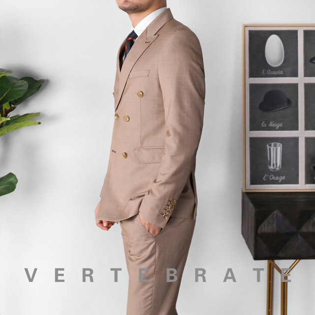 Vertebrates men's double -ribs dual -ribs buckle khaki gentleman suit ...