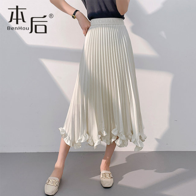 28011 Thin irregular petal pleated skirt for women mid-length summer ...