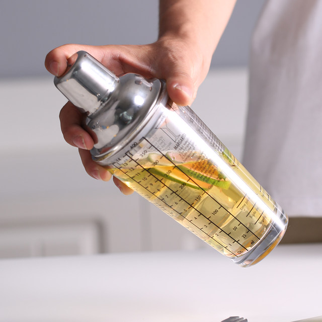 Glass shaker cup for milk tea with scale shaker kettle, hand-made lemon ...