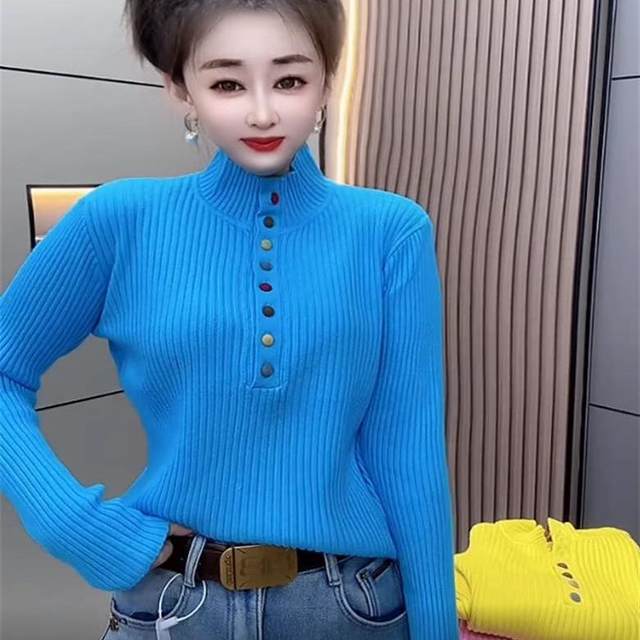 Simple temperament semi -high -neck sweater knitwear inside color ...