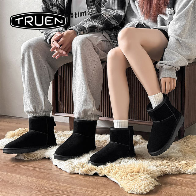 Zhenen bread snow boots winter genuine leather cow anti-velvet couple ...