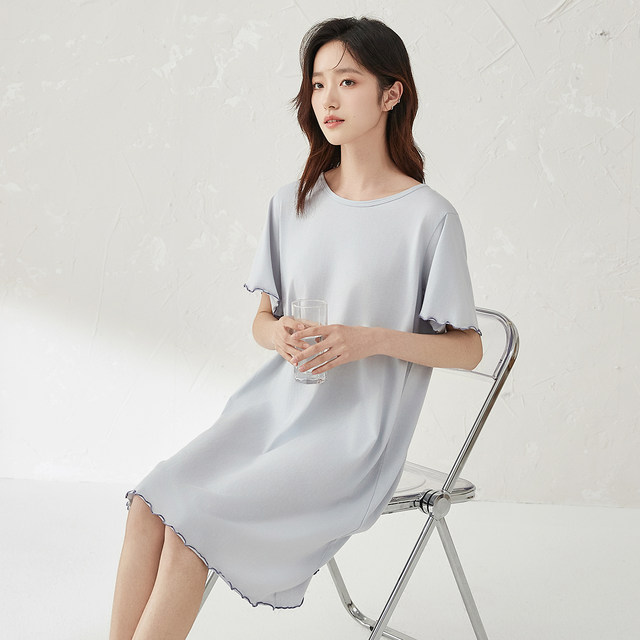 Dingguagua nightgown for women summer cotton printed loose Korean style ...