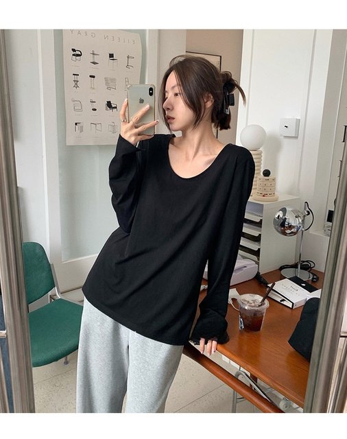 LIL CHER white long-sleeved T-shirt for women 2025 spring and autumn ...
