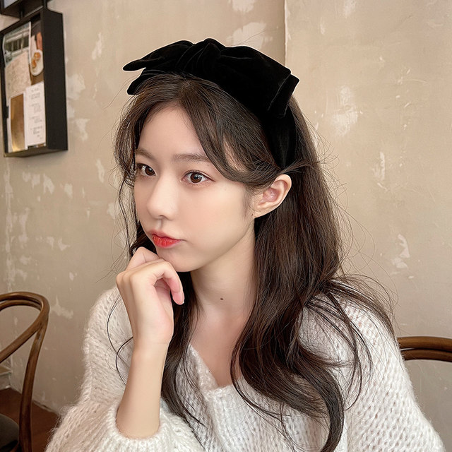 Zhao Lusi's same style big bow retro black wide-brimmed headband female ...