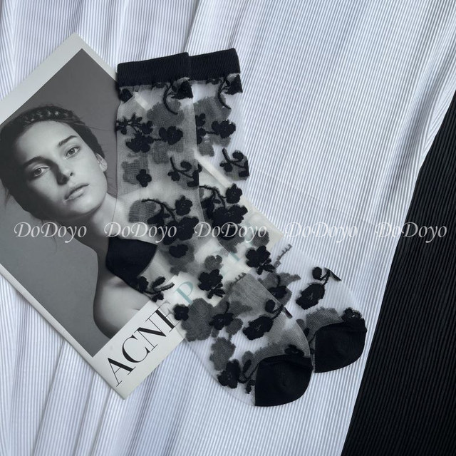 Dongdongyao Black Flower Glass Silk Socks Women's Summer Ultra-Thin ...