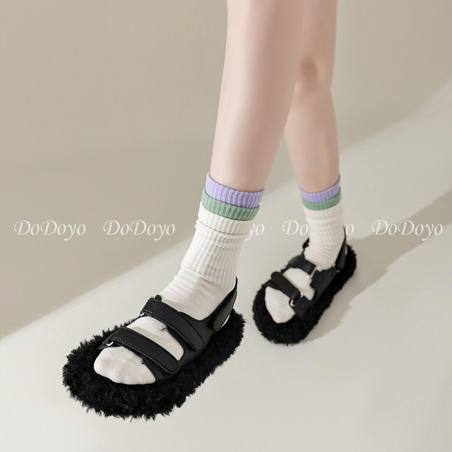 Dongdongyao three-layered ruffled socks for women, mid-calf pure cotton ...