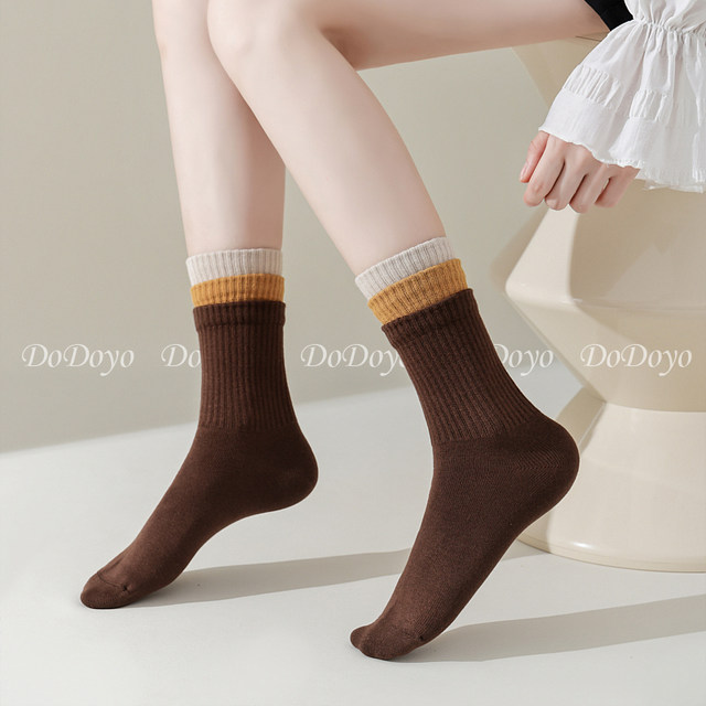 Dongdongyao three-layered ruffled socks for women, mid-calf pure cotton ...