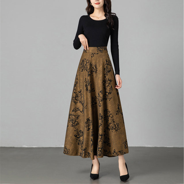 Large -size skirt fat MM medium long hair woolen brown brown brown fat ...