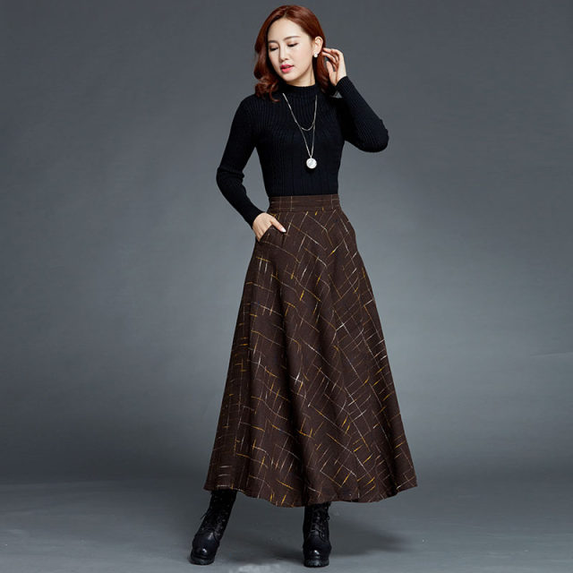 Large -size skirt fat MM medium long hair woolen brown brown brown fat ...