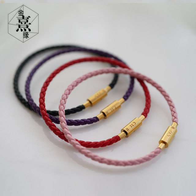 Year of the zodiac red rope leather rope bracelet with 3d hard gold ...