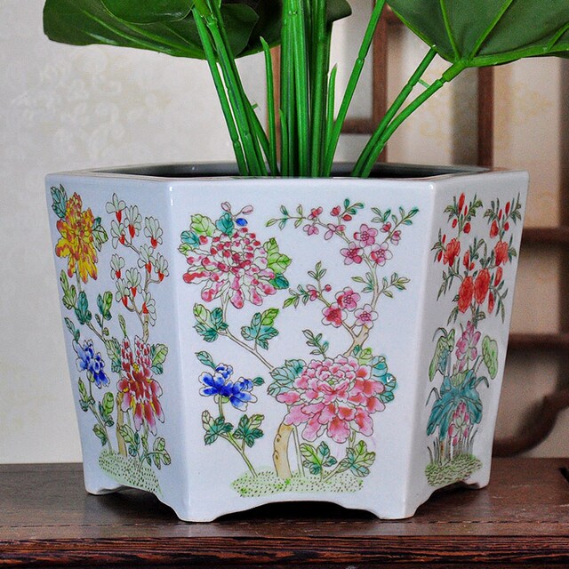 Hua bowl Jingdezhen ceramic flower pot tree pot hand -painted powder ...