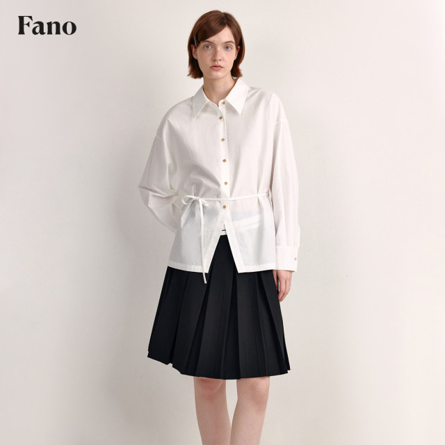 Fano French commuting niche waist-hugging lace-up casual shirt women's ...