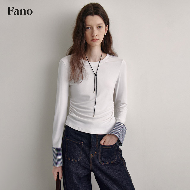 Fano niche spliced sleeve top for women in 2025 autumn two-wear pleated ...