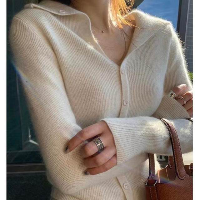 100% pure wool cardigan top for autumn and winter lapels for women ...