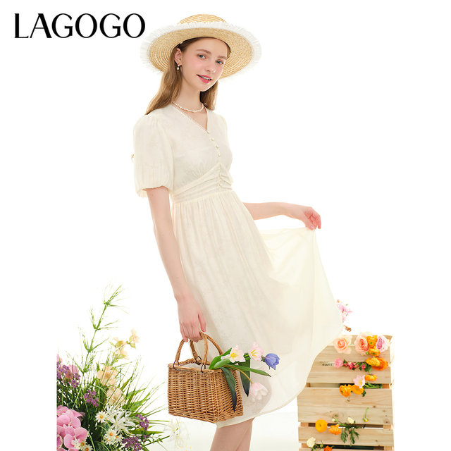 LAGOGO white temperament jacquard dress for women Lagugu Summer new ...