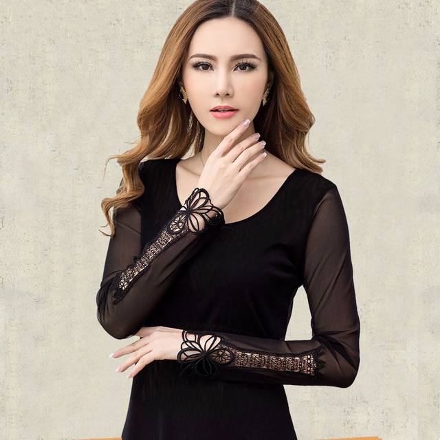 2025 new lace mesh round neck bottoming shirt for women in spring and ...