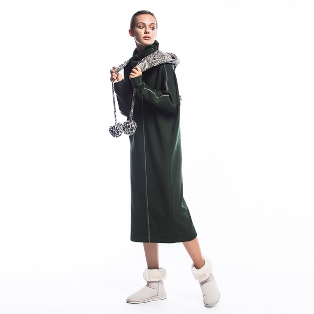 Fangcun original design high -neck dress in autumn and winter new blue ...