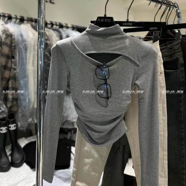Momo's Korean winter new style slim hollow design turtleneck T-shirt ...