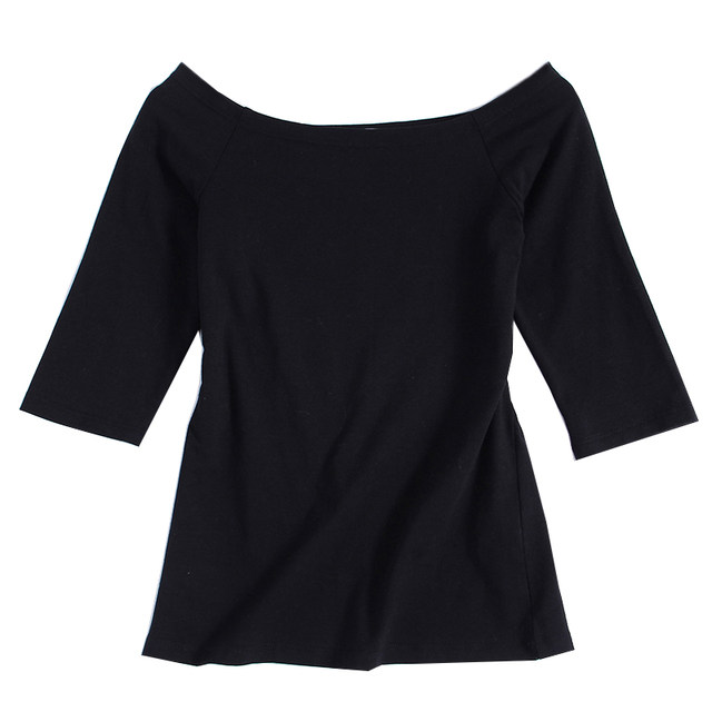 One word collar sexy collarbone medium sleeve T -shirt female slimming ...